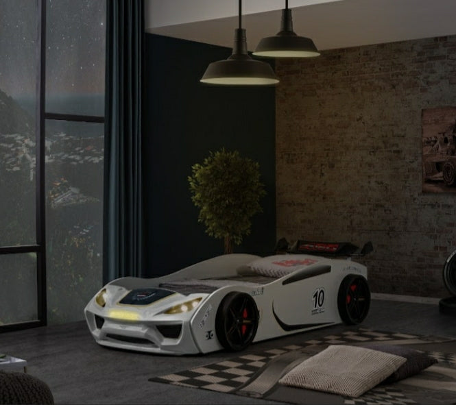 Kids Car Bedframe | Children's Eco Vento Racing Car Bed White