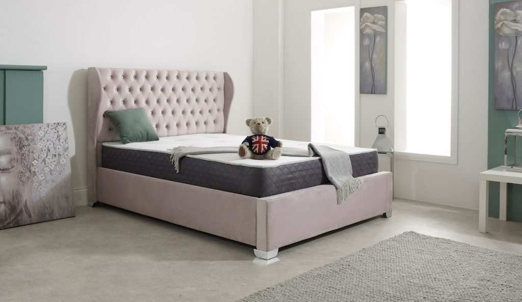 Wing back Bed Princess Wing Bed Frame in Pink Plush Velvet