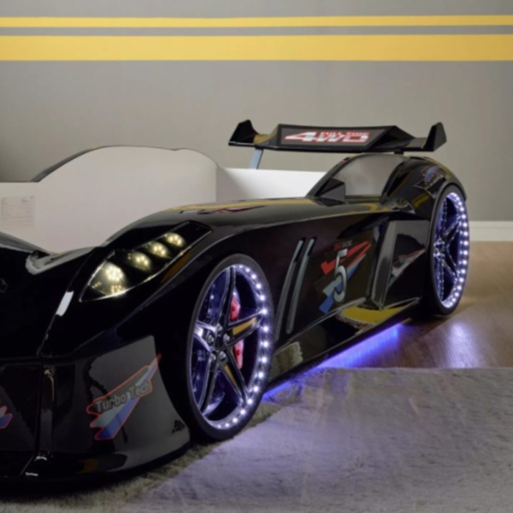 Thunder Race Car Bunk Bed Black - Locally Crafted - Plush Furniture