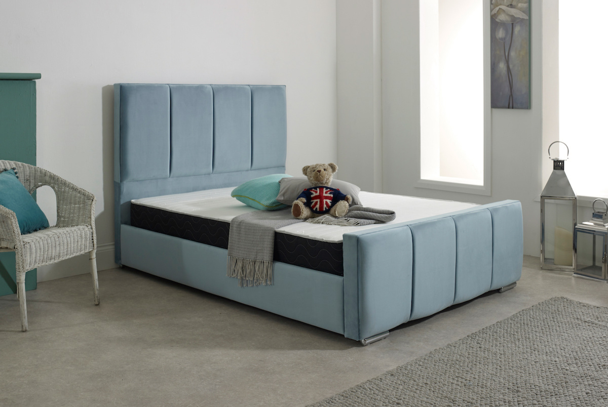 Ella Panel Bed | Duck Egg Plush fabric