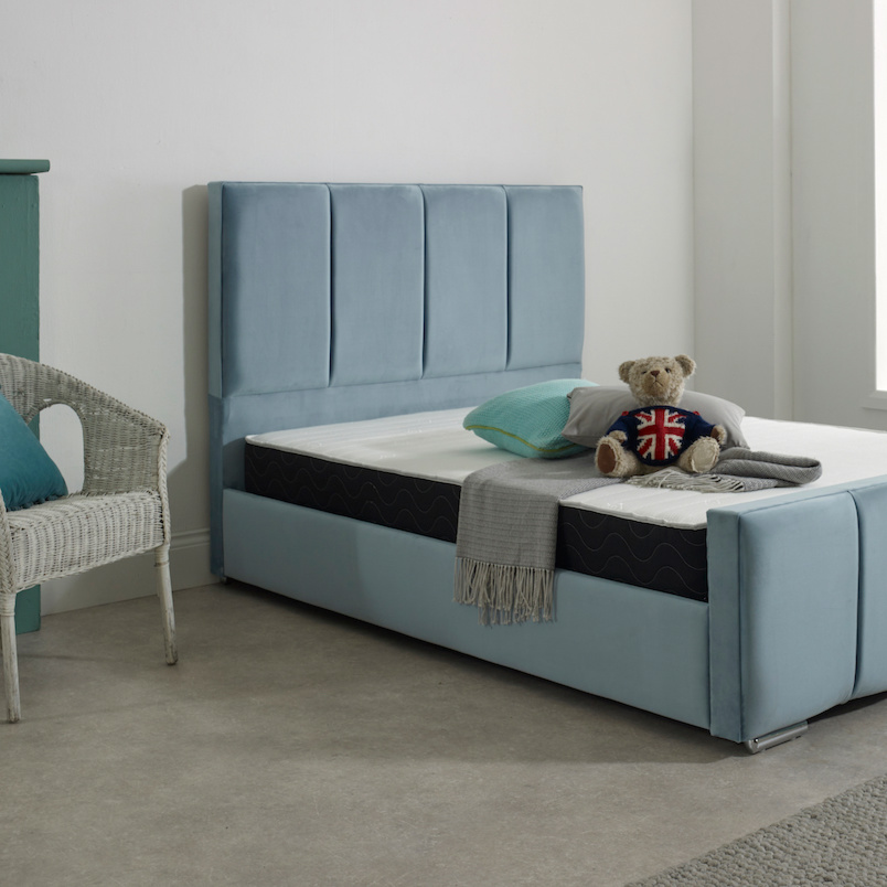 Ella Panel Bed | Duck Egg Plush fabric