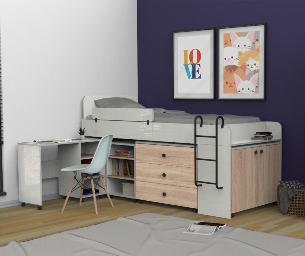 Delphin Modular Loft Bed White Oak - Locally Crafted - Plush Furniture